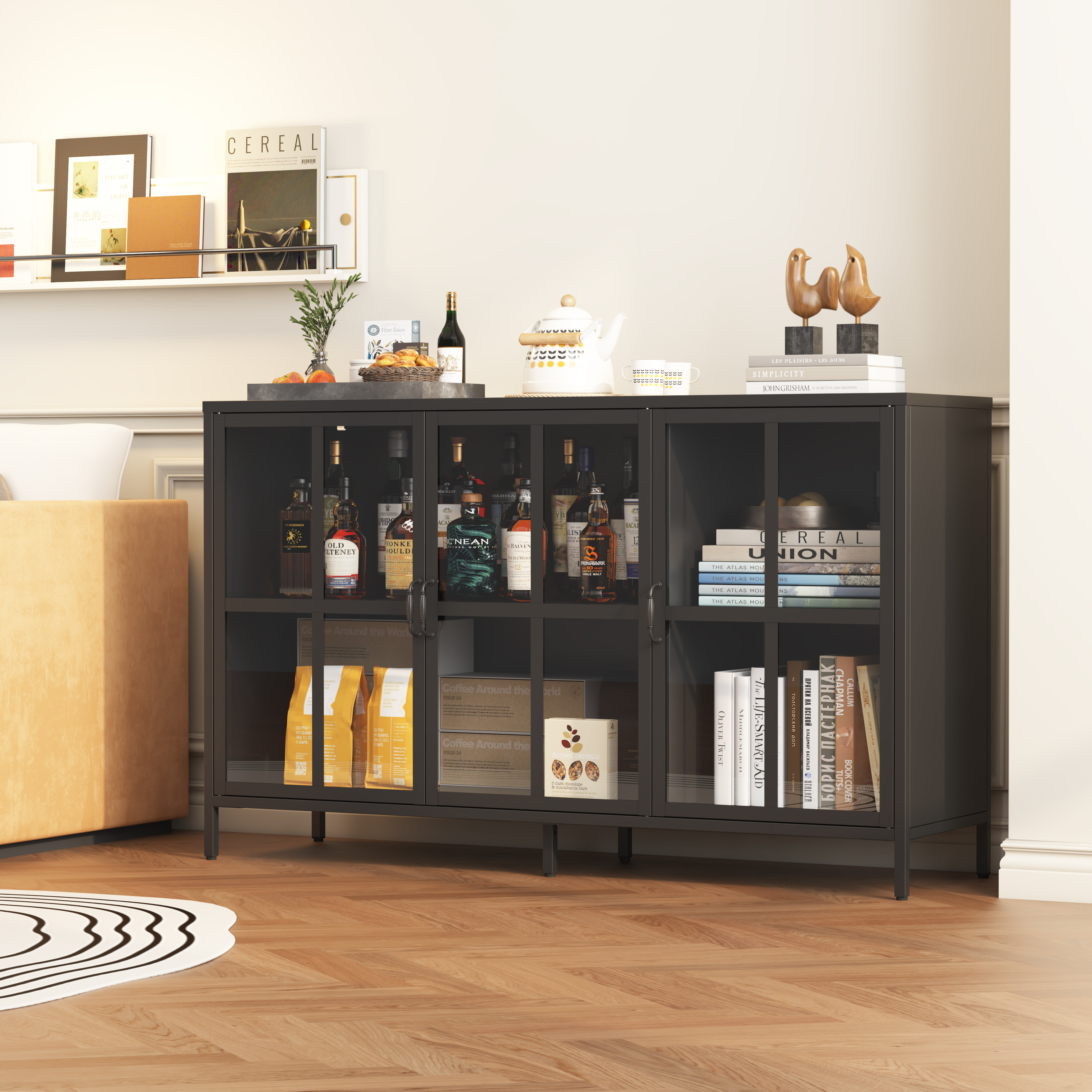 Ebern Designs 55" W Sideborad Accent Cabinet Kitchen Buffet Metal Storage Cabinet & Reviews ...